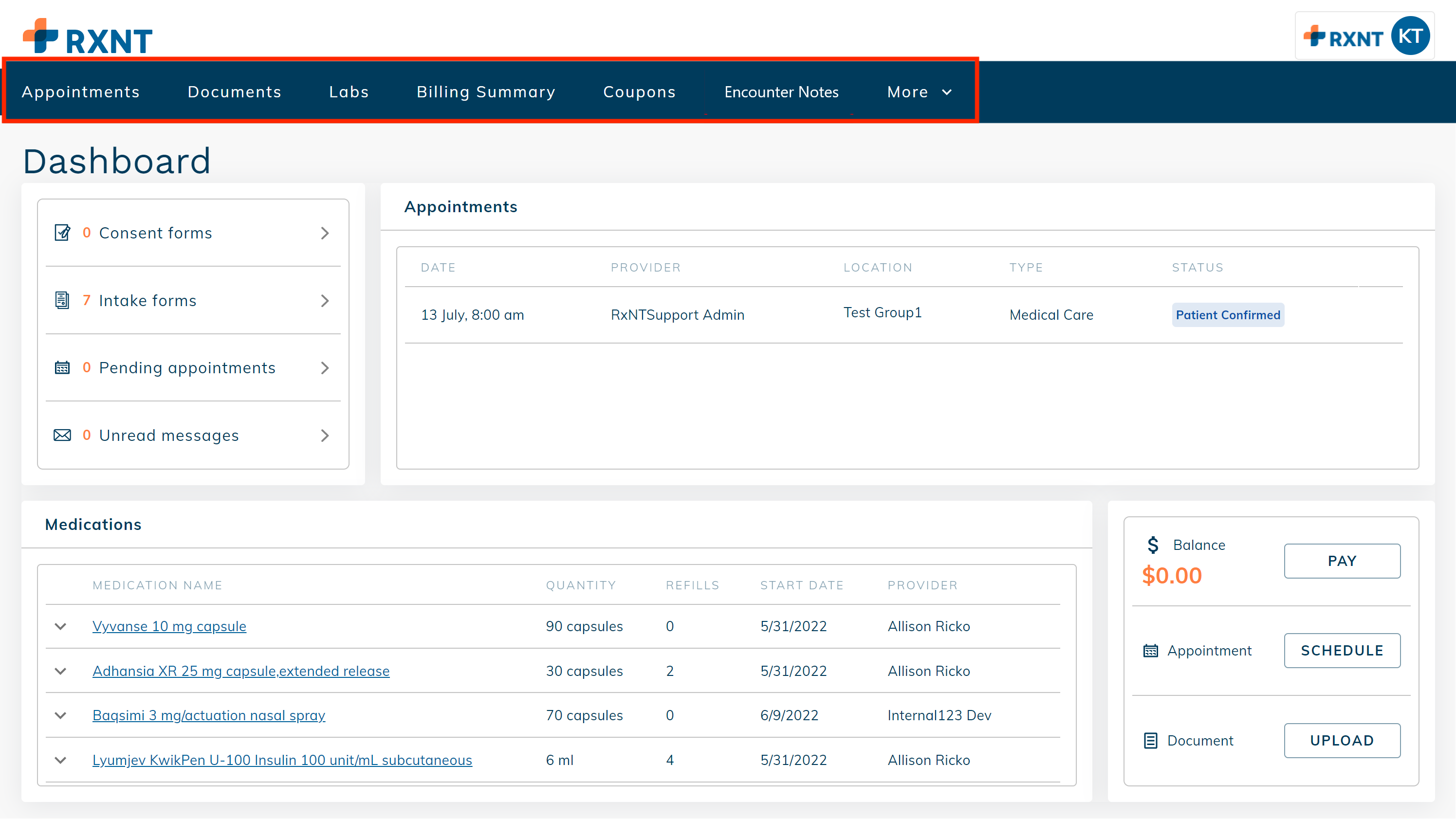 PHR Dashboard and Navigation – RXNT Client Resolution Center
