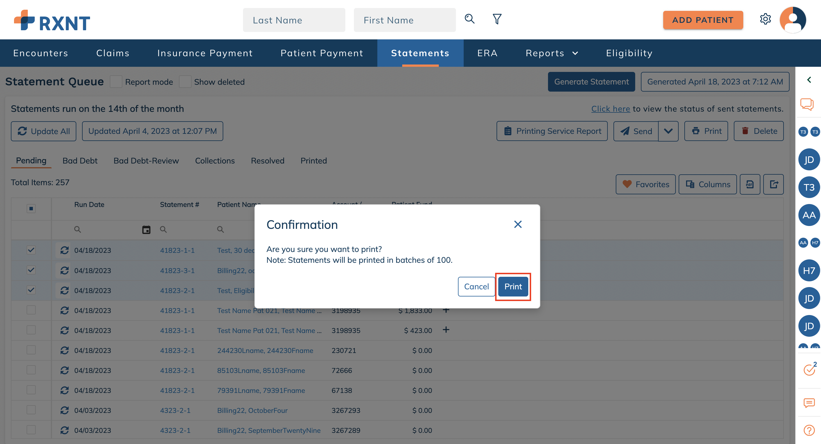 The Billing Statements Queue – RXNT Client Resolution Center