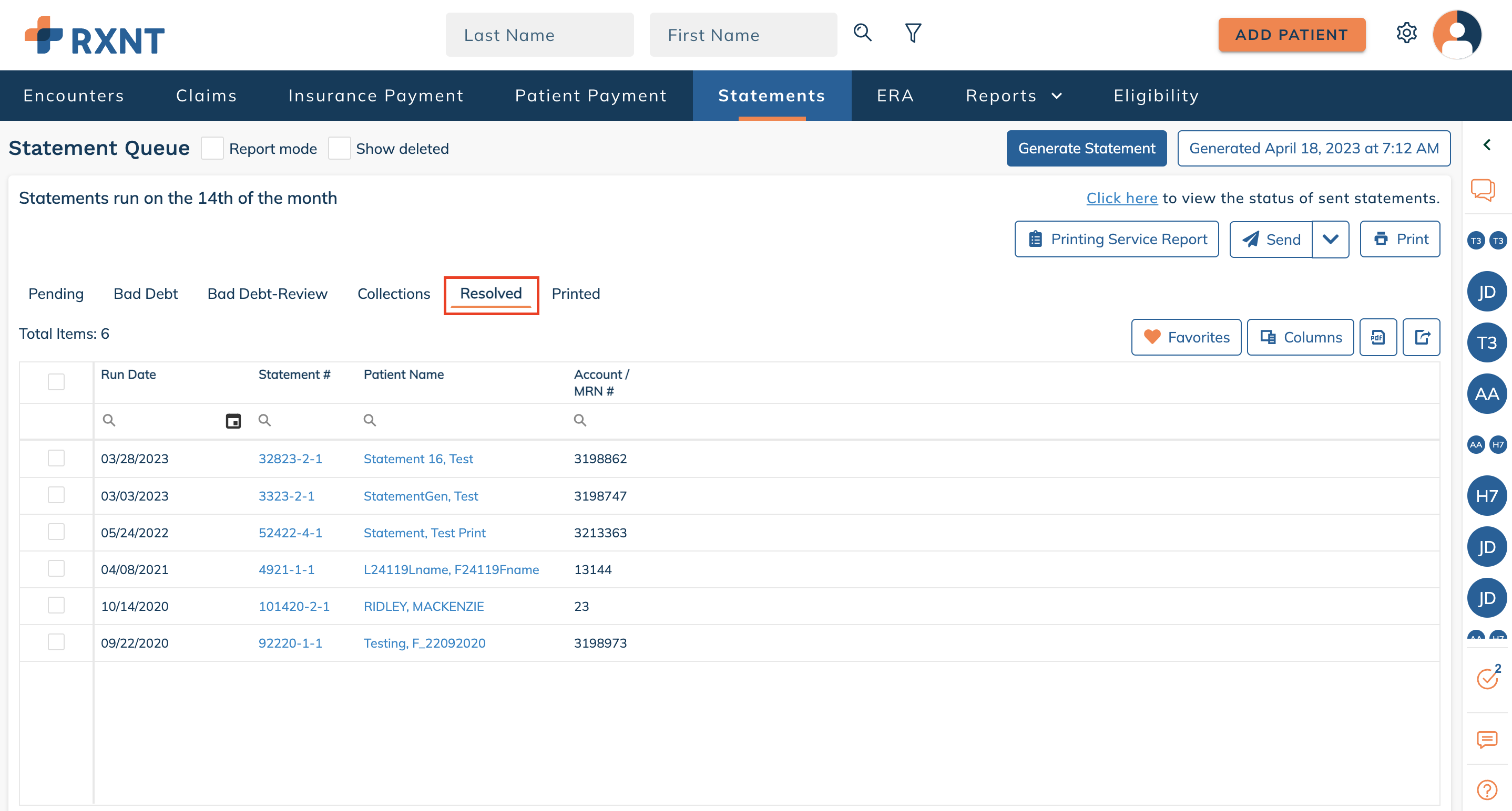 The Billing Statements Queue – RXNT Client Resolution Center