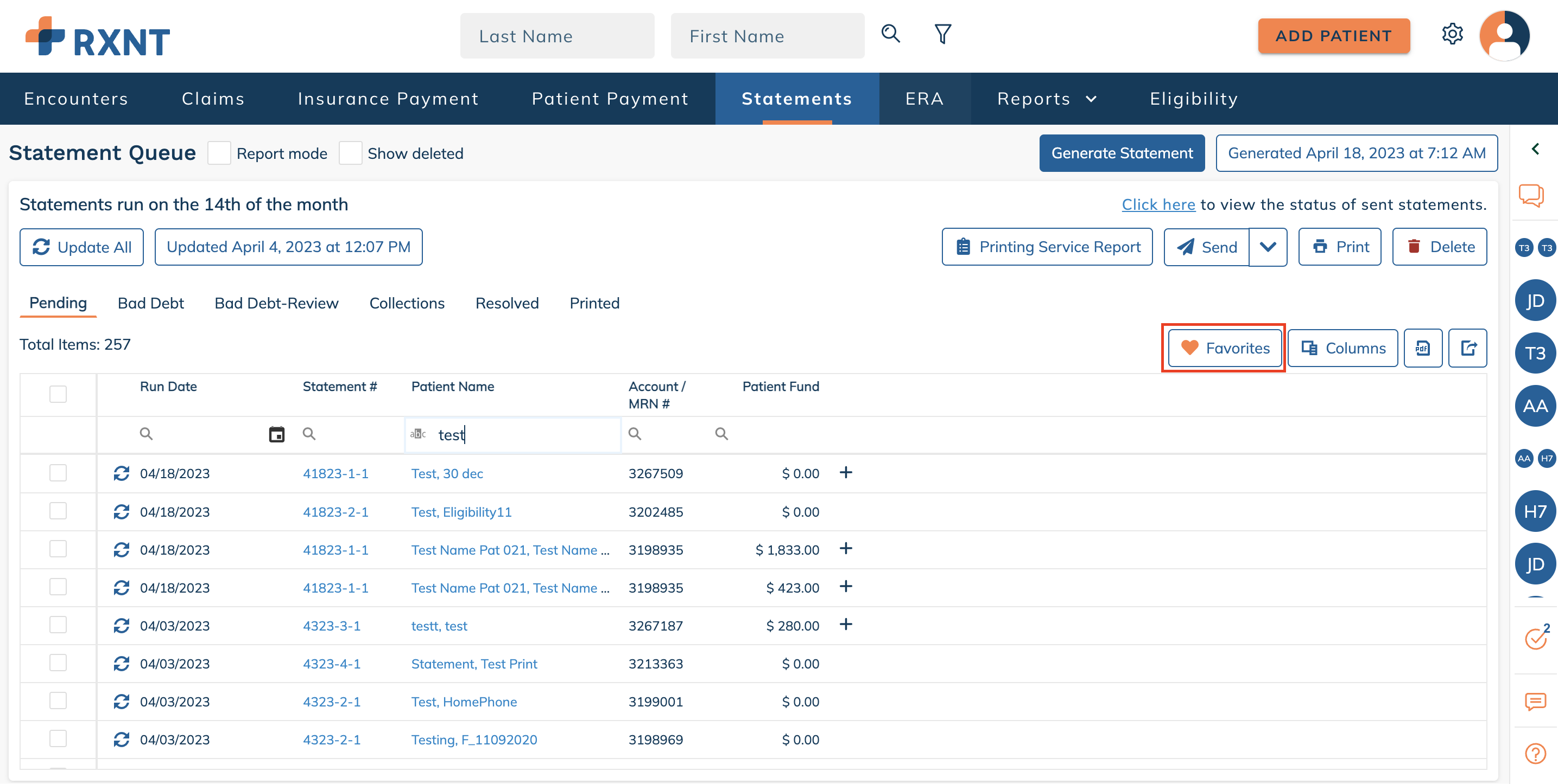 The Billing Statements Queue – RXNT Client Resolution Center