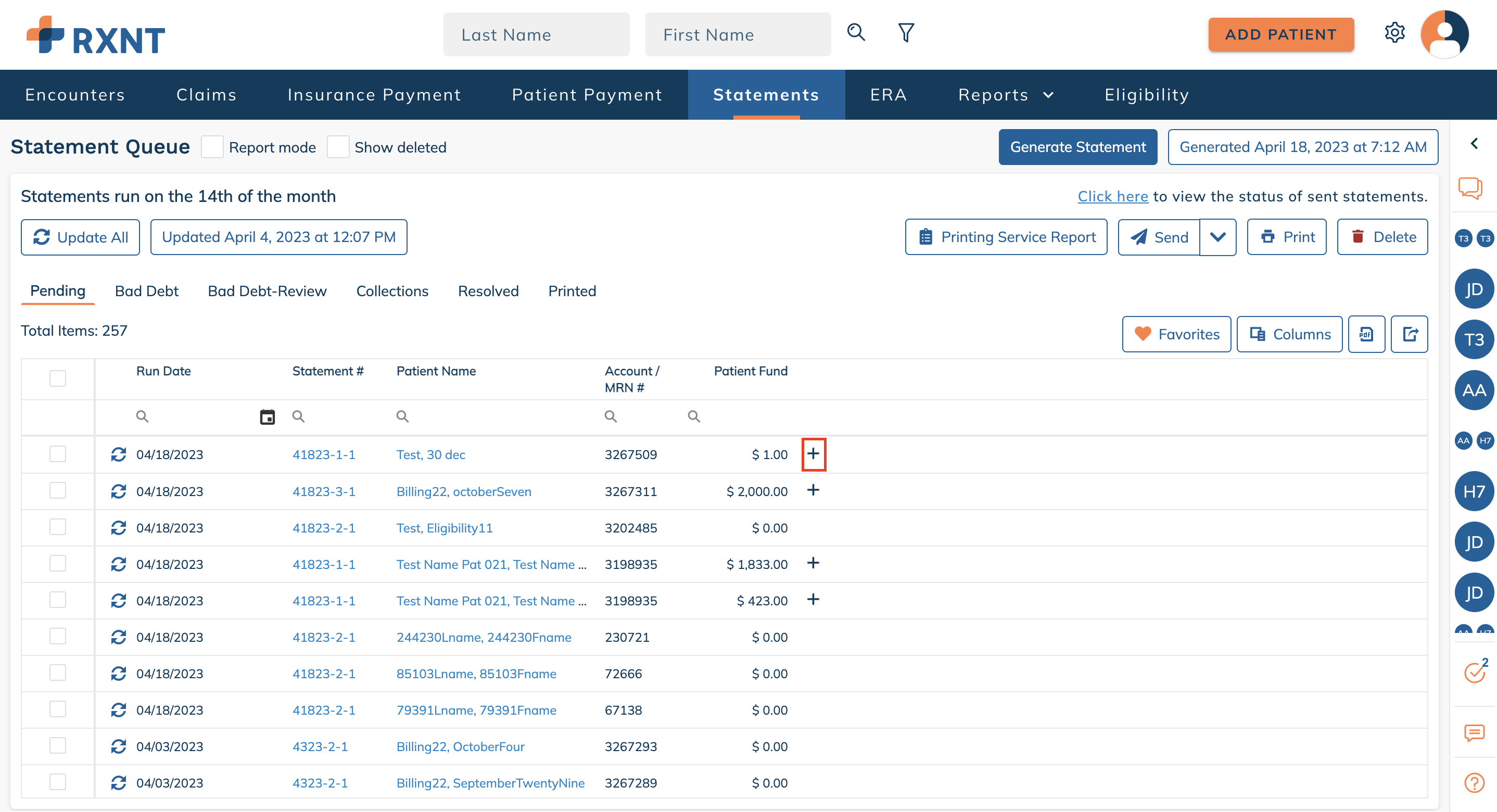 The Billing Statements Queue – RXNT Client Resolution Center