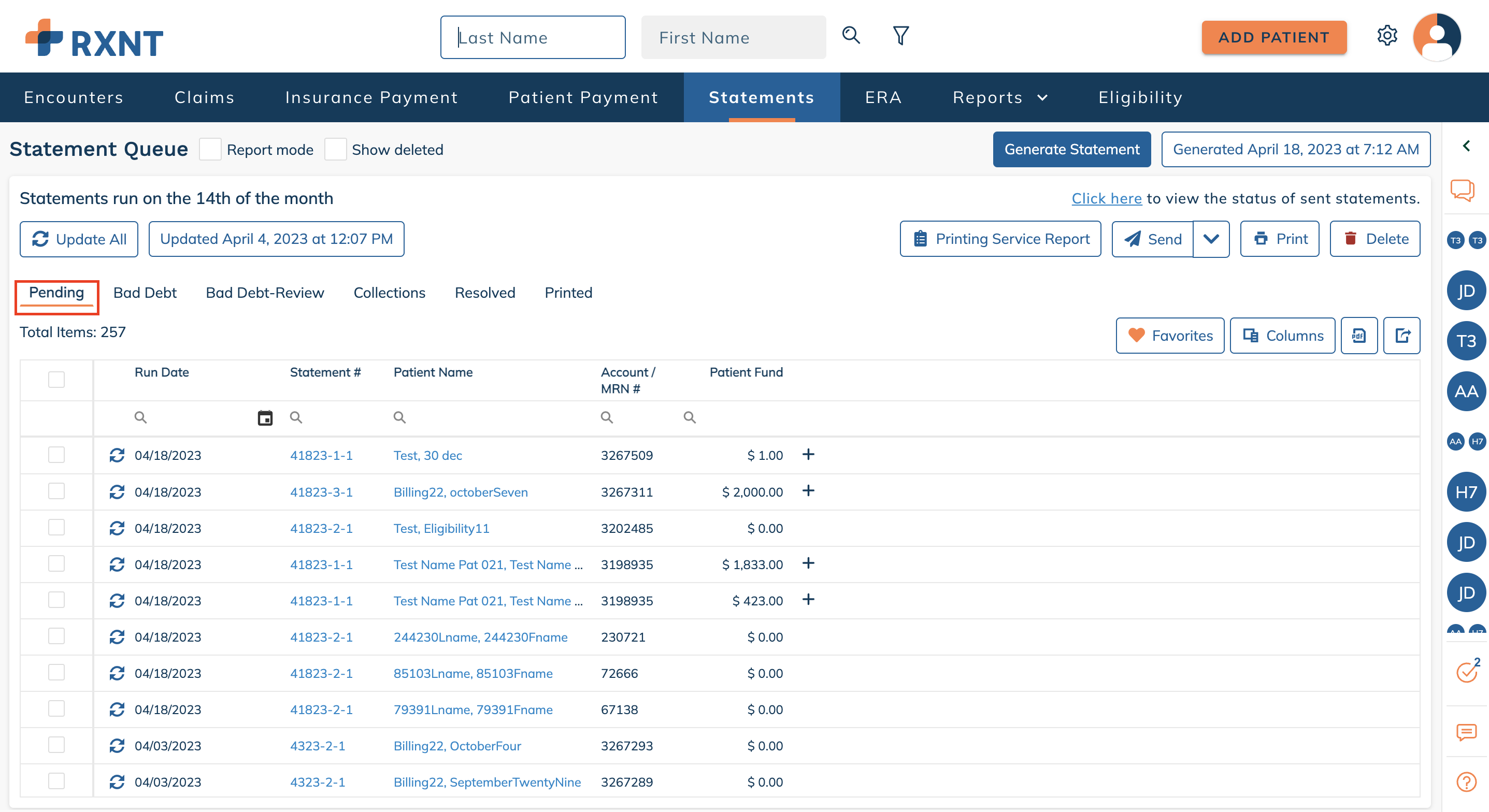 The Billing Statements Queue – RXNT Client Resolution Center