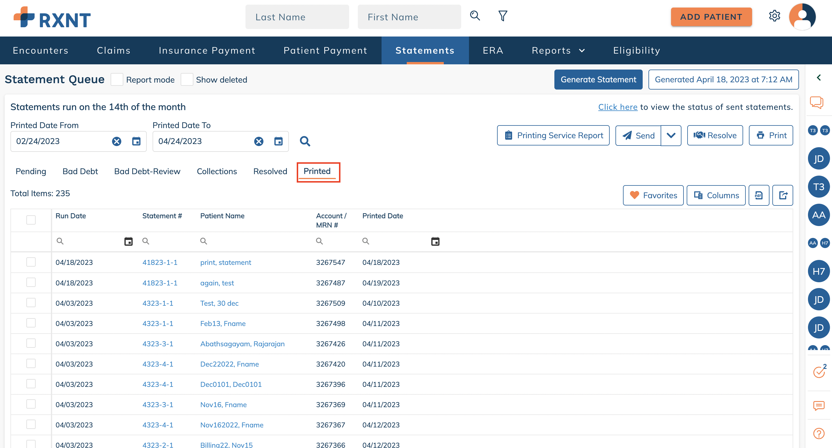 The Billing Statements Queue – RXNT Client Resolution Center