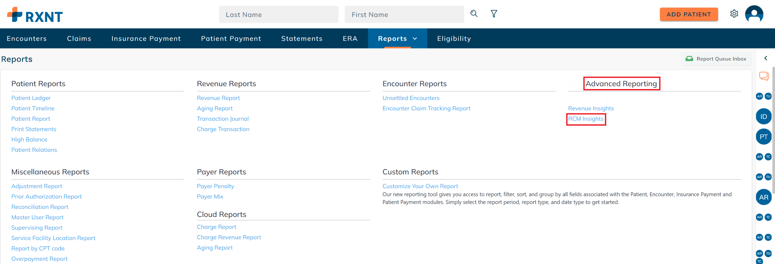 Advanced Reporting - RCM Insights – RXNT Help Center
