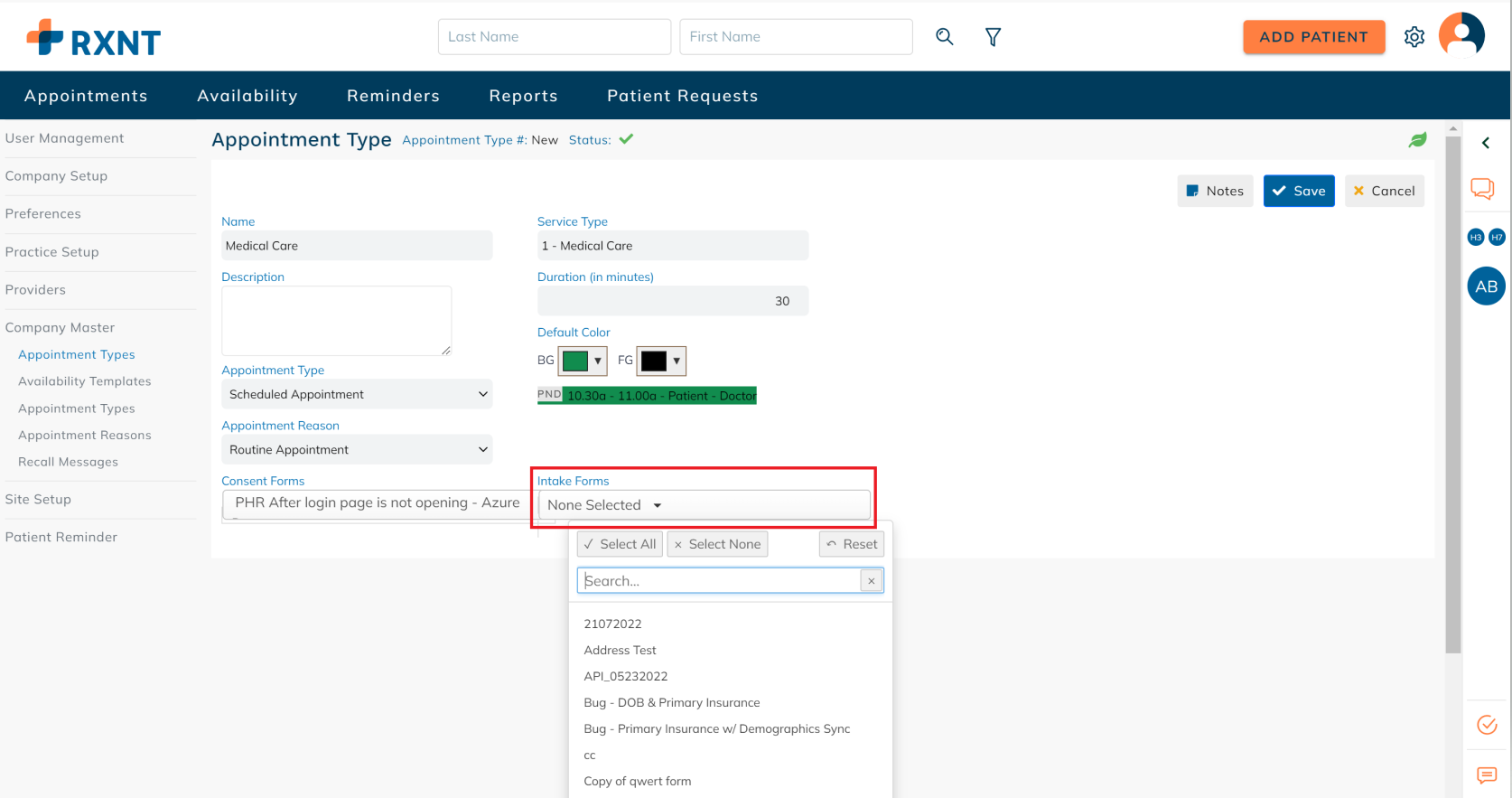 Appointment, Availability, and Recall Types – RXNT Help Center